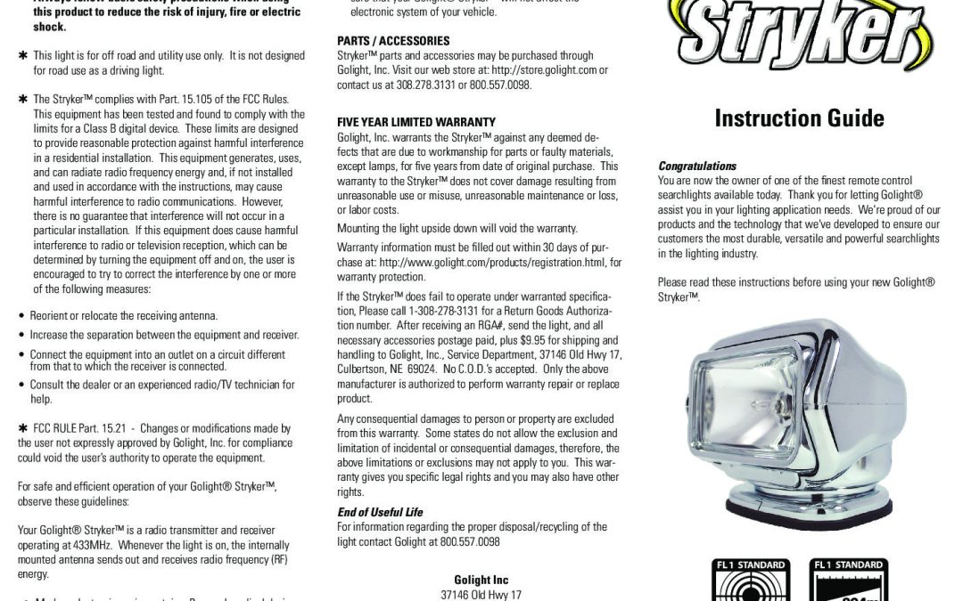 Stryker Halogen Instructions | GOLIGHT