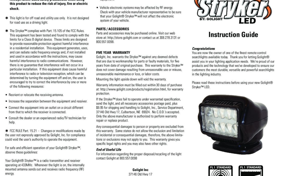 Stryker LED Instruction Sheet | GOLIGHT
